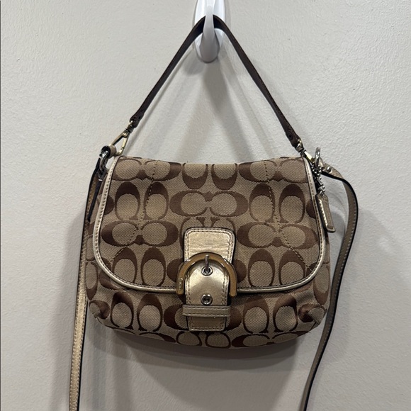 Coach | Bags | Coach Brown And Cream Crossbody Bag With Goldtone Clasp ...